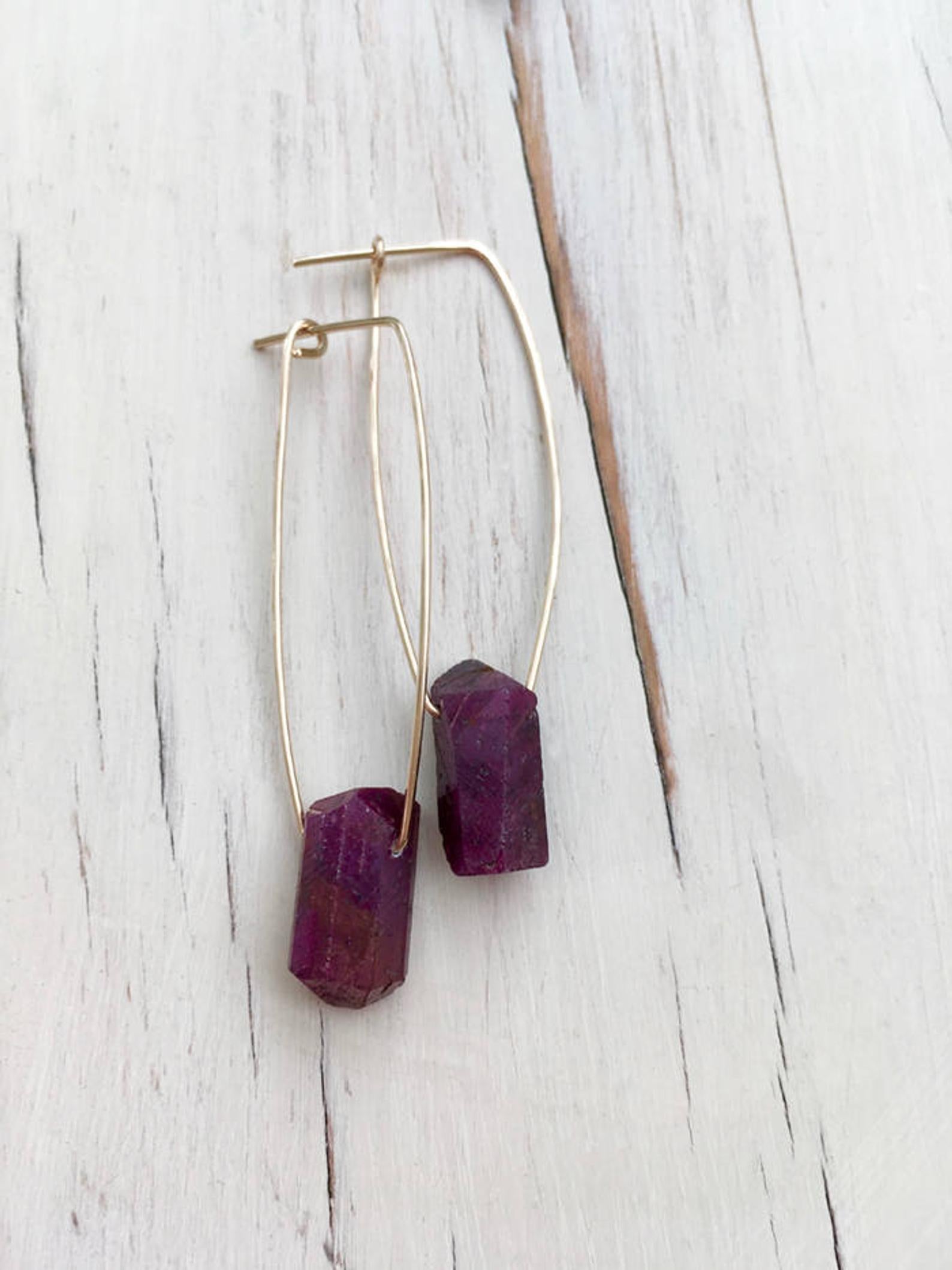 Raw Ruby Natural Oblong Hoops – Robin Woodard Jewelry